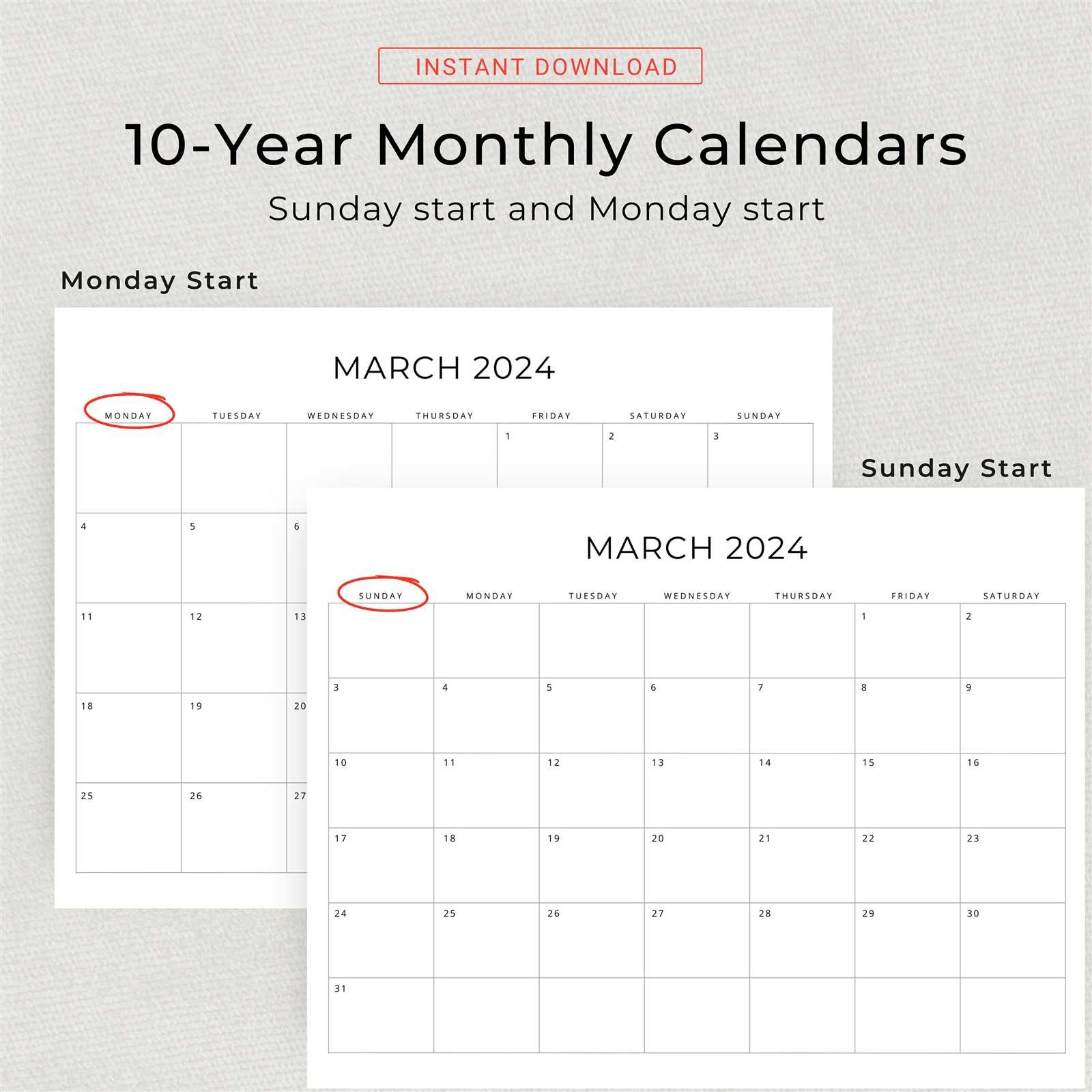 10 Year Calendar Template For Easy Planning And Organization