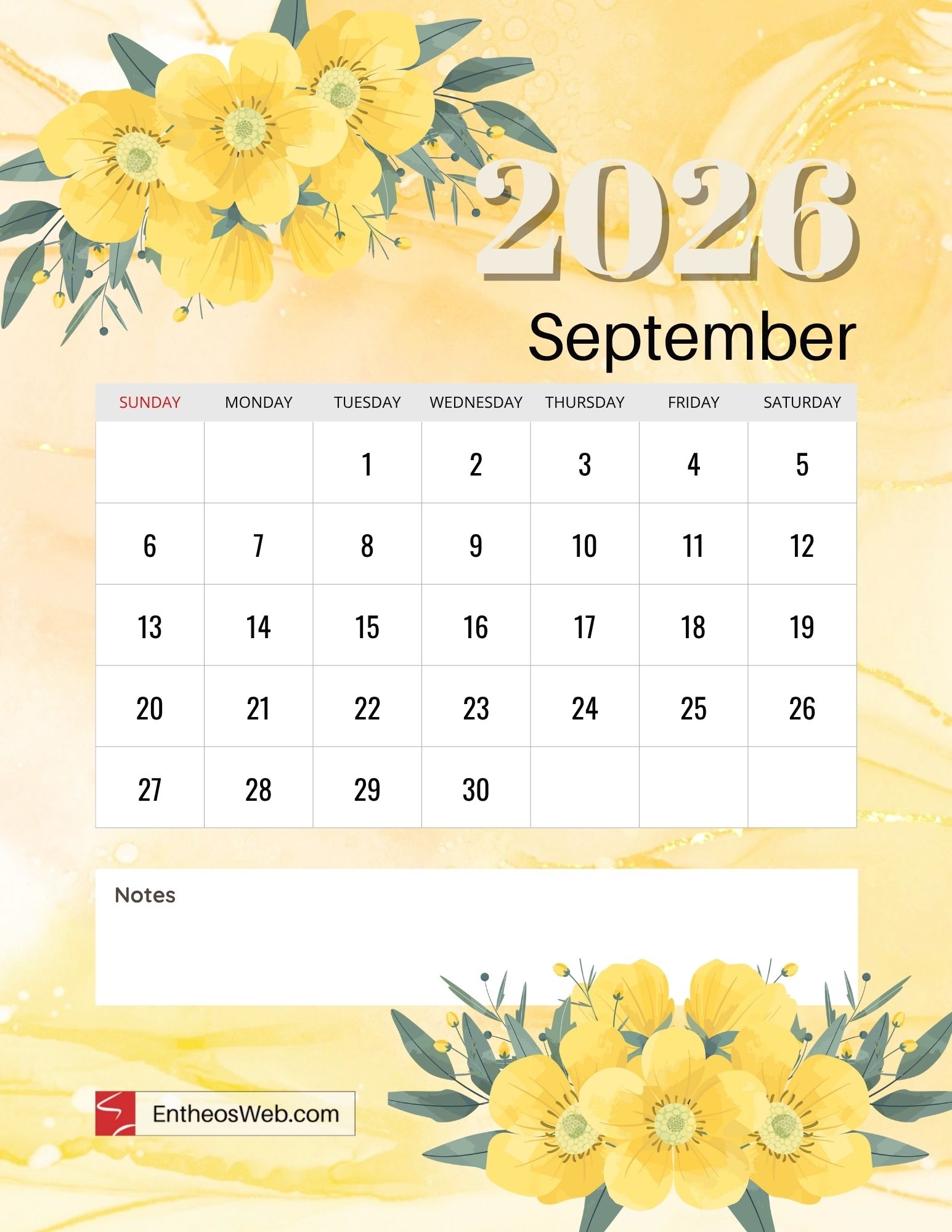 2026 Floral Month Calendar Printables EntheosWeb