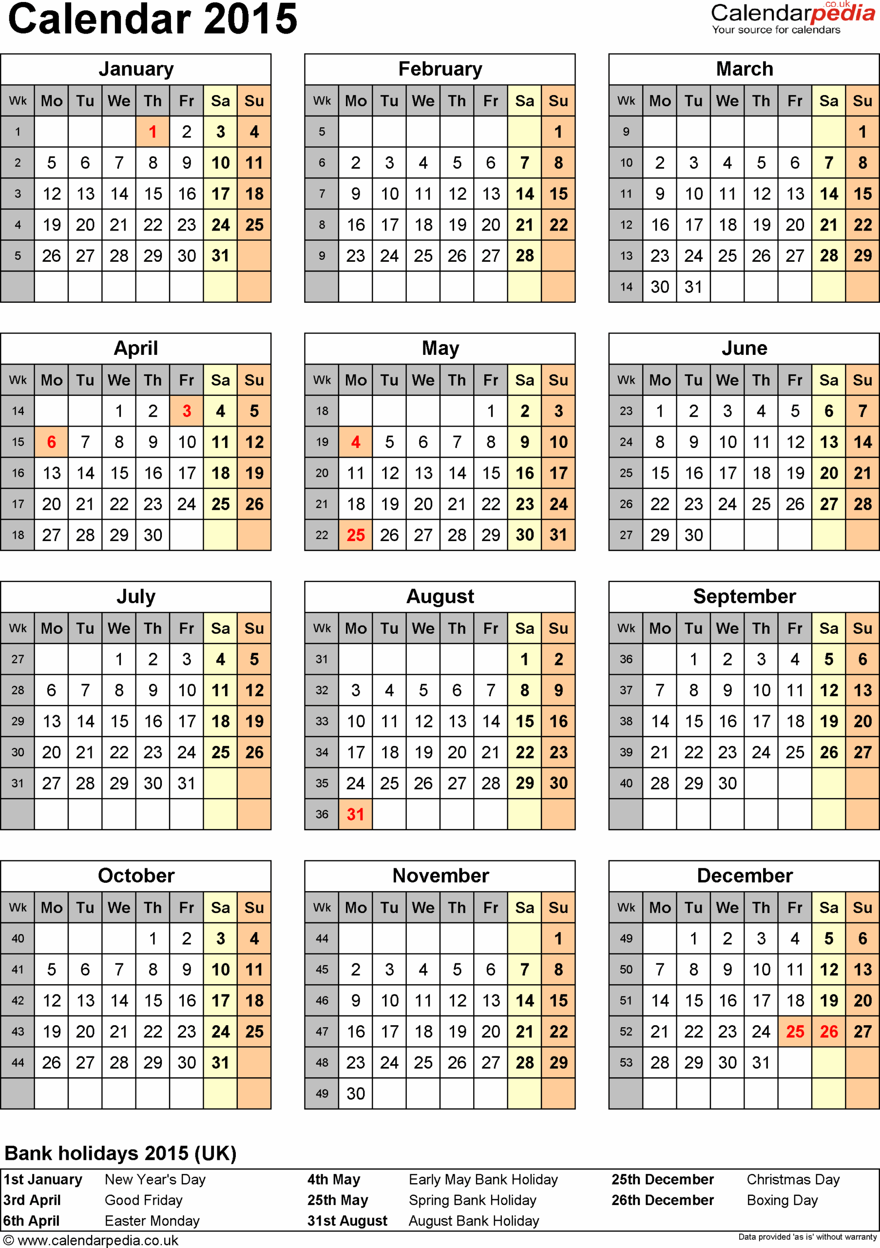 Excel Calendar 2015 UK 16 Printable Templates Xlsx Free 
