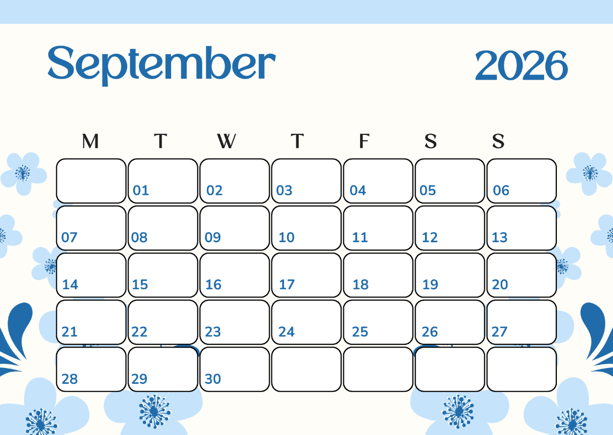 Free Pastel Flower September 2026 Calendar Template To Edit Online