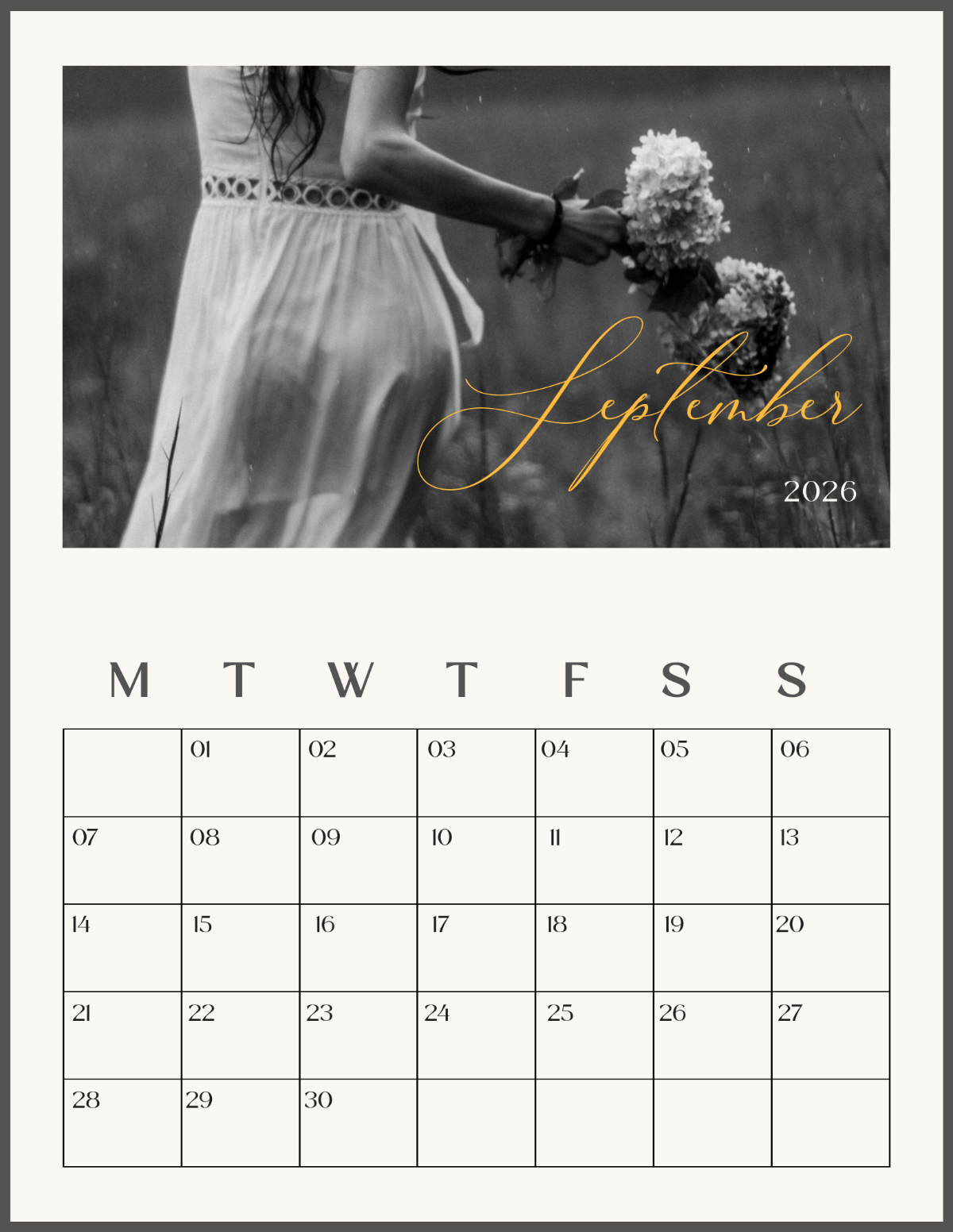 Free Photo September 2026 Calendar Template To Edit Online