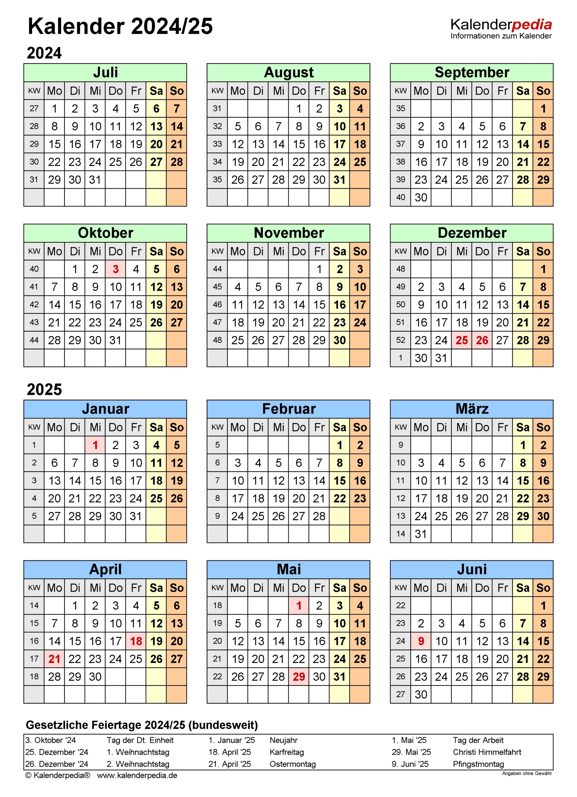Halbjahreskalender 2024 2025 Als Word Vorlagen Zum Ausdrucken 2024