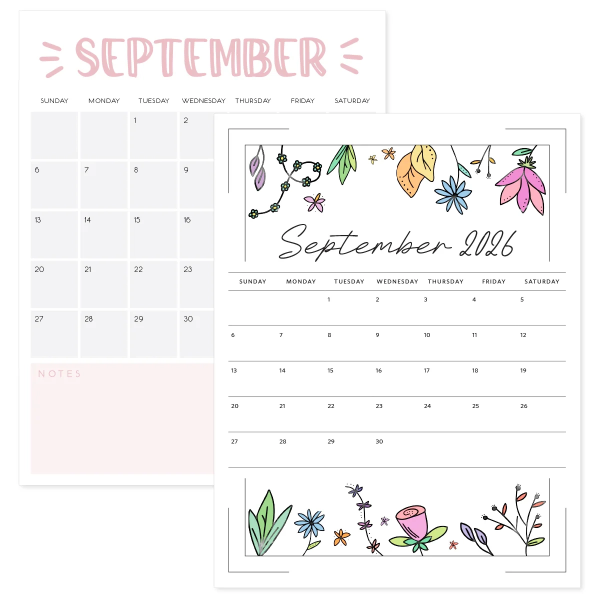 2026 Calendar Printable Free September Floral