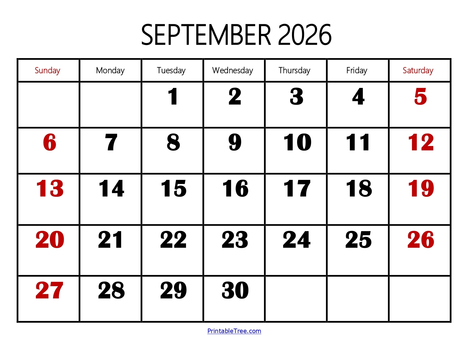 September 2026 Calendar Printable PDF With HolidaysTemplates